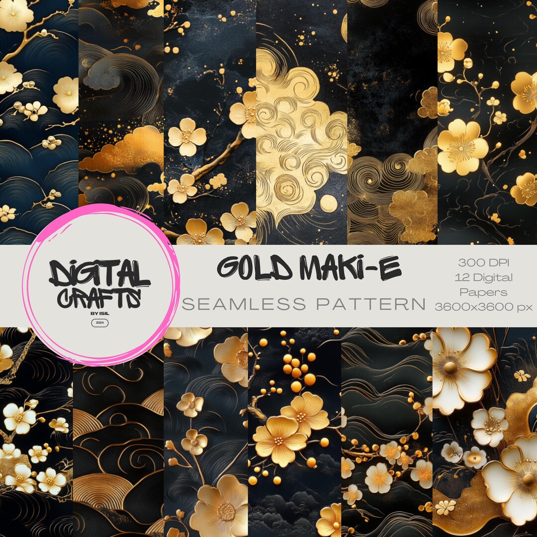 Japanese Gold Maki-e Seamless Pattern Artistic Floral Design Digital ...