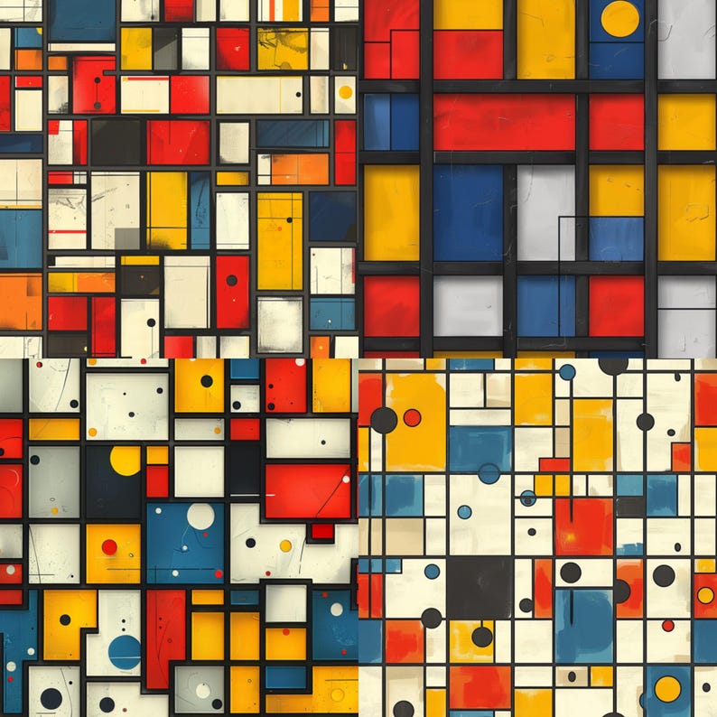 Piet Mondrian De Stijl Seamless Pattern: 12 Digital Papers (digital ...