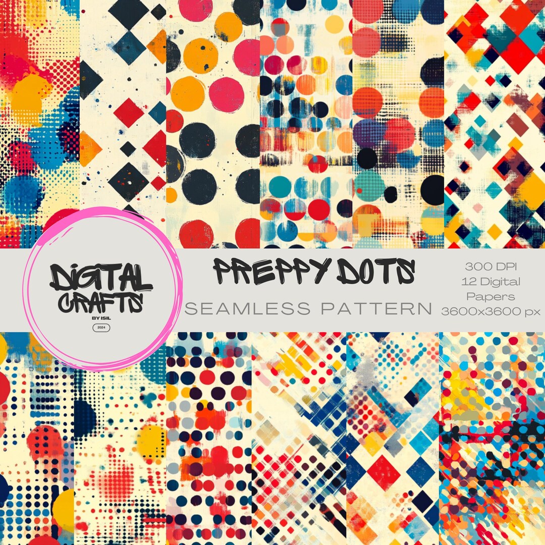 Preppy Dots Colorful Seamless Pattern Abstract Digital Paper Printable ...
