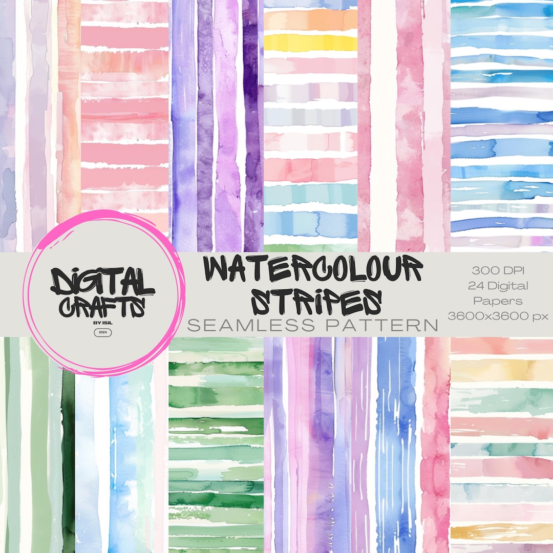 Watercolor Stripes Seamless Paper: Scrapbook & Collage (digital ...