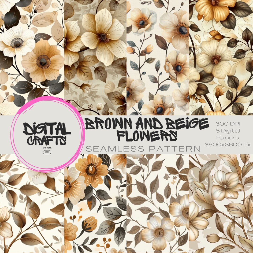 Brown and Beige Flowers Seamless Pattern Digital Paper Download ...