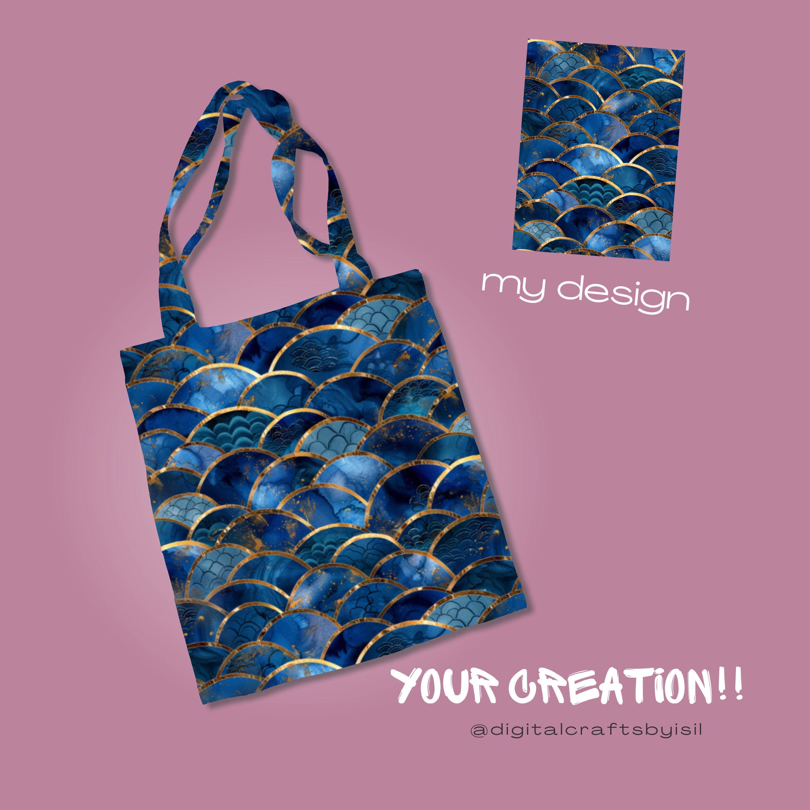 Blue and Gold Seigaiha Seamless Pattern Japanese Wave Design Digital ...