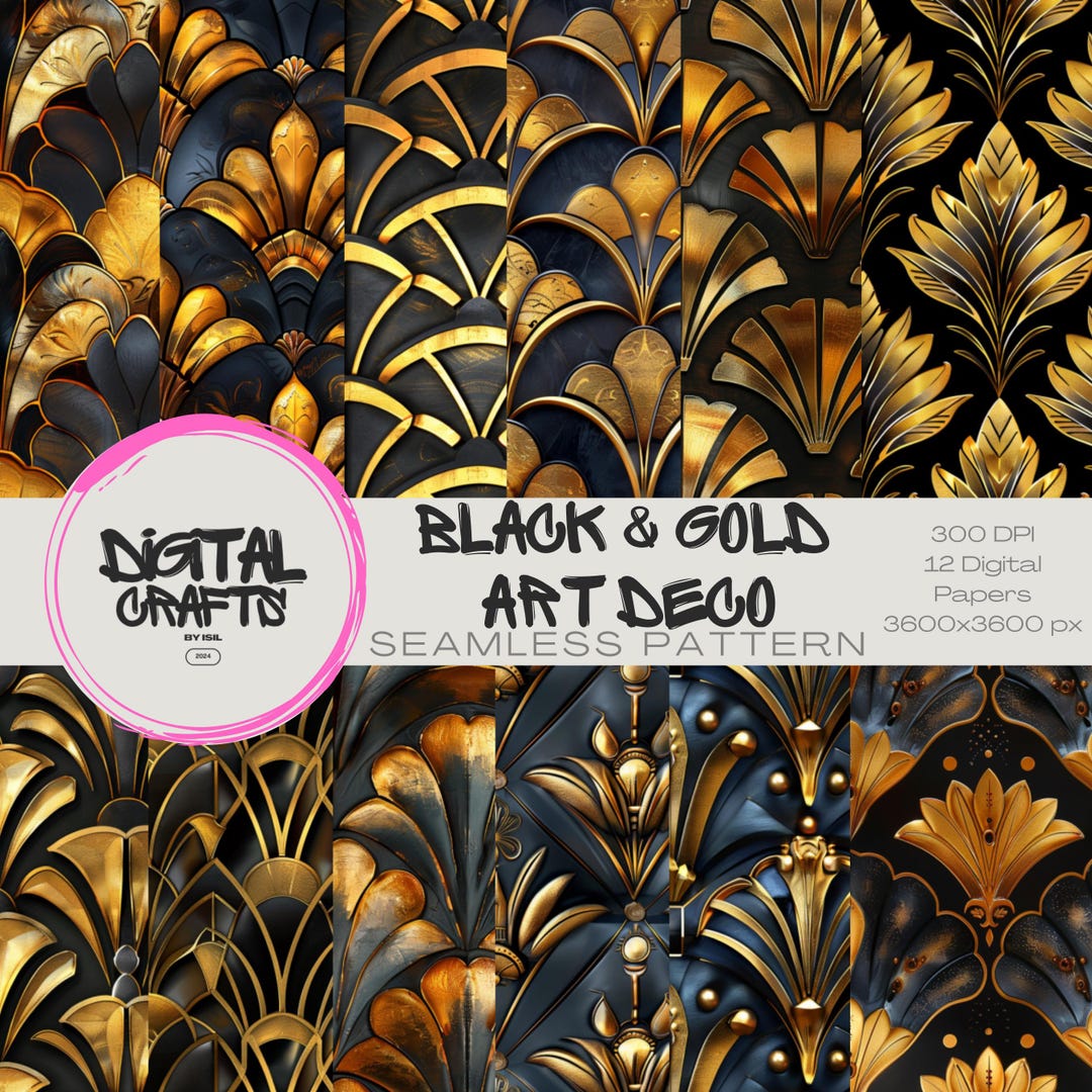 Art Deco Black & Gold Digital Paper: 1920s Seamless Patterns (digital ...