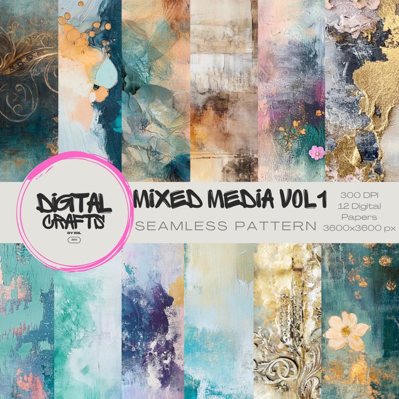 Mixed Media Vol1 Seamless Pattern Abstract Digital Paper Junk Journal ...