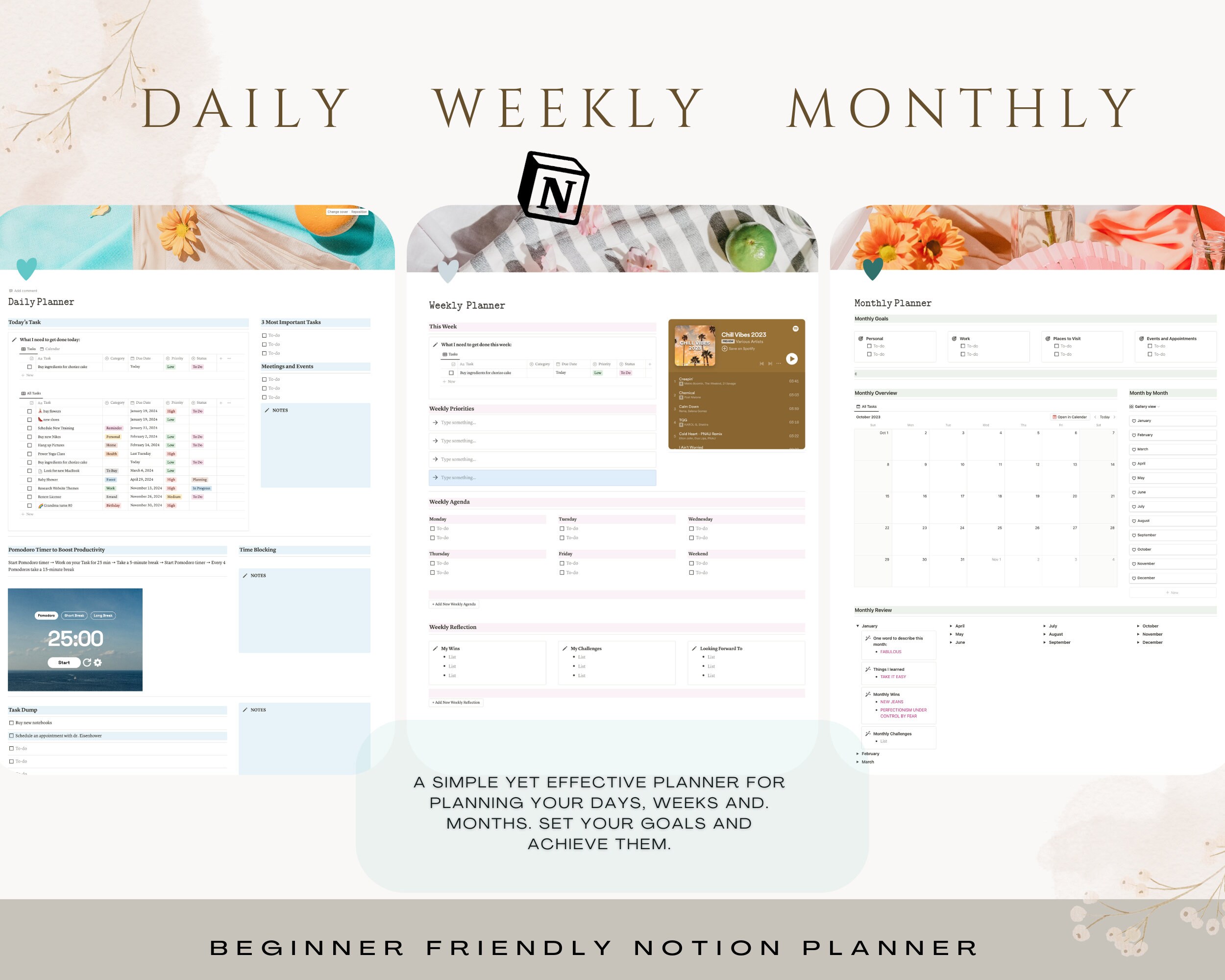 2024/ 2025 Girls Notion Life and Goals Planner Template, Day, Week ...