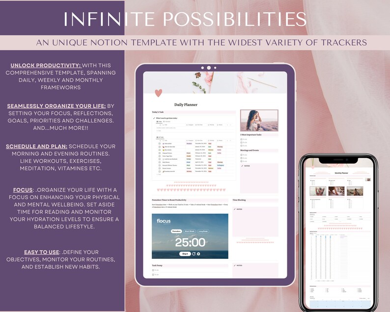 2024/2025 the Ultimate Aesthetic Pink Notion Girl Planner Template. All ...