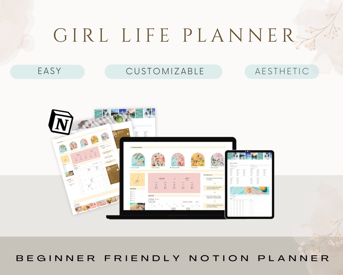 2024/ 2025 Girls Notion Life and Goals Planner Template, Day, Week ...