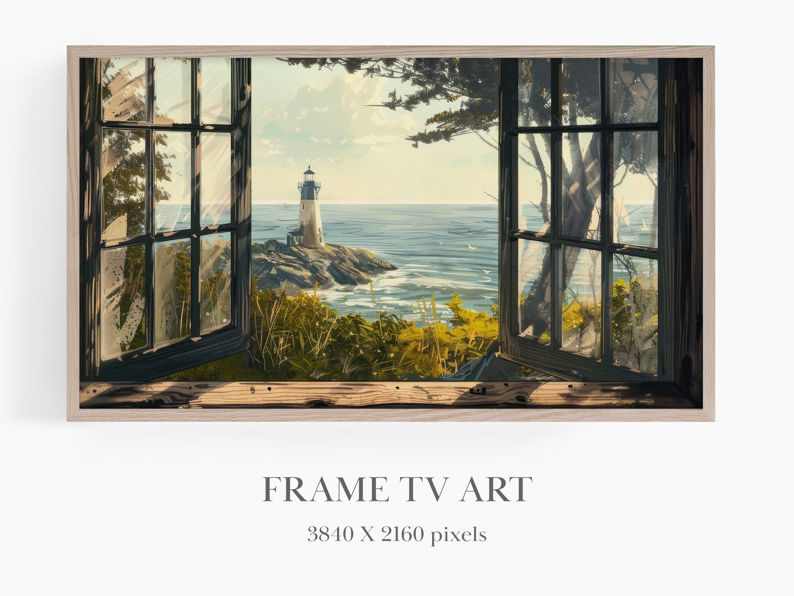 Samsung Frame TV Seaside Picture, Lighthouse Wall Art, View Through ...