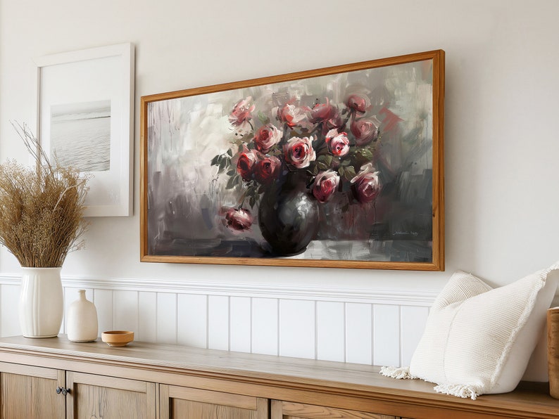 Frame TV Floral Still Life, Samsung Frame TV Art Flowers, Vintage Pink ...