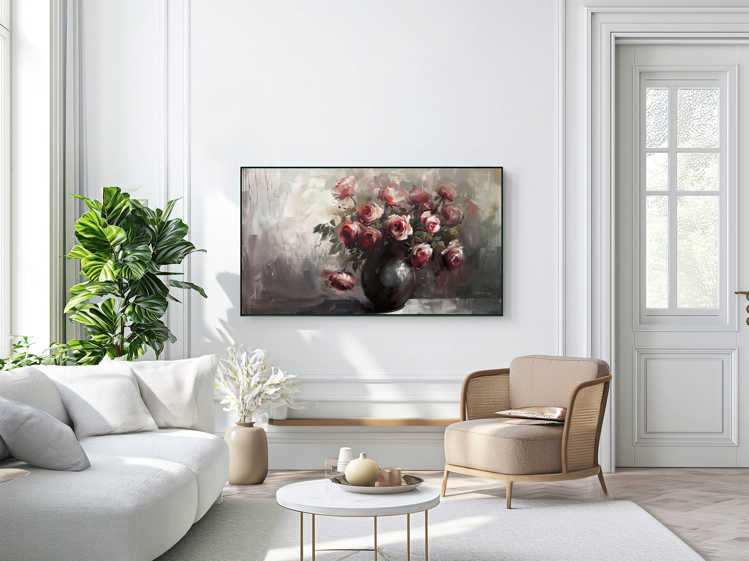 Frame TV Floral Still Life, Samsung Frame TV Art Flowers, Vintage Pink ...