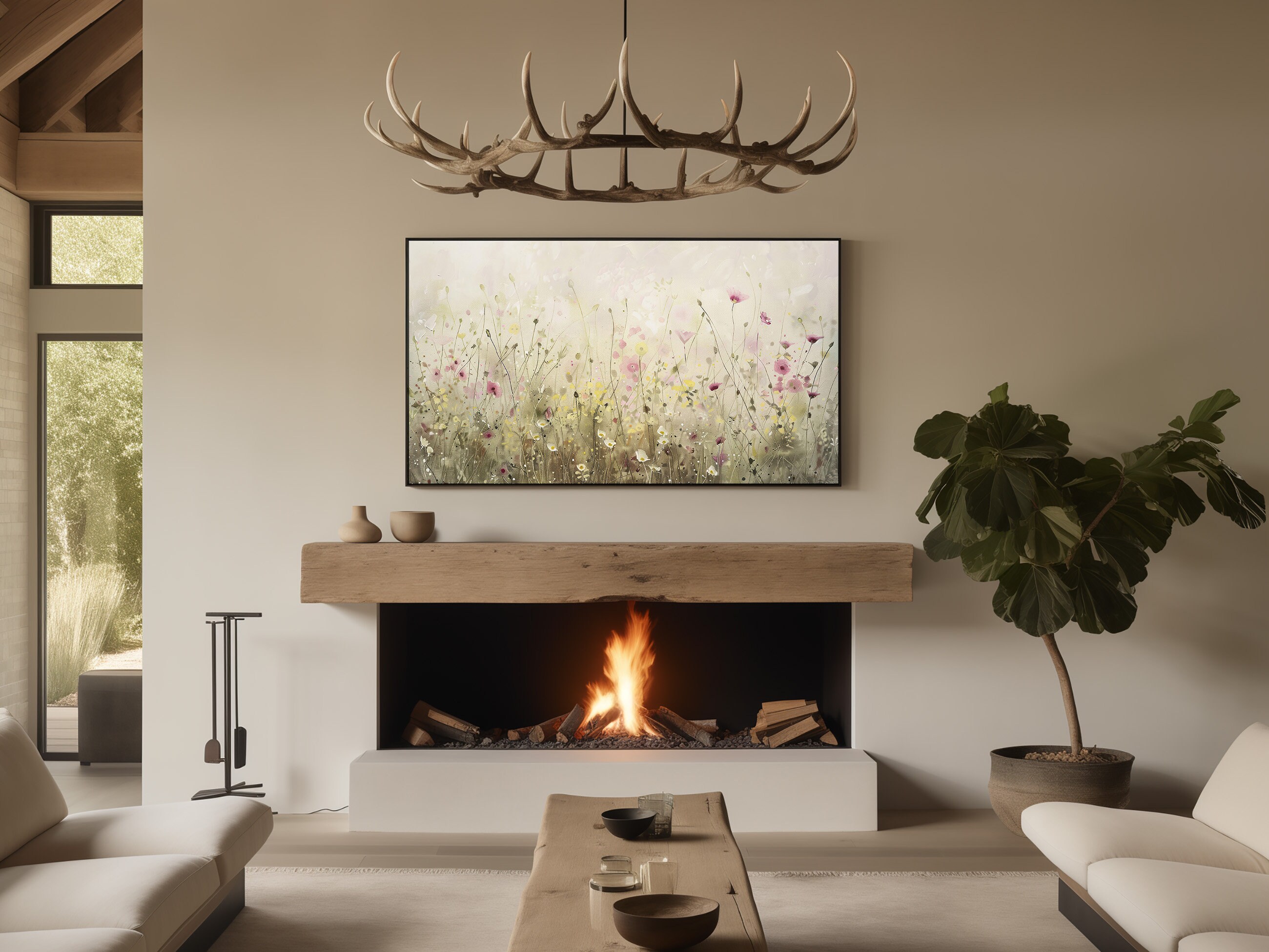 Frame Tv Art Wildflower Field, Frame TV Art Flower Meadow, Warm Tone ...