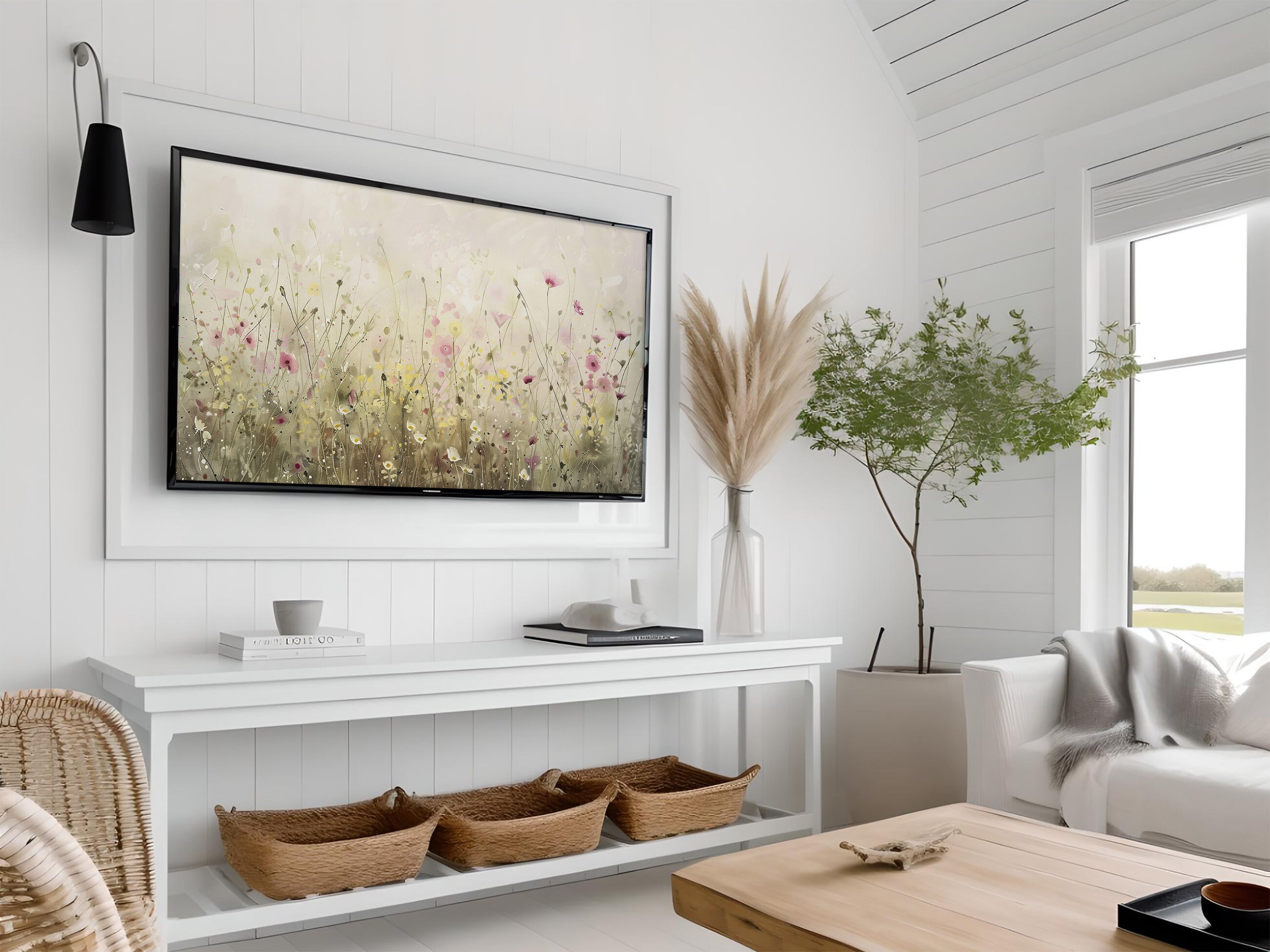 Frame Tv Art Wildflower Field, Frame TV Art Flower Meadow, Warm Tone ...