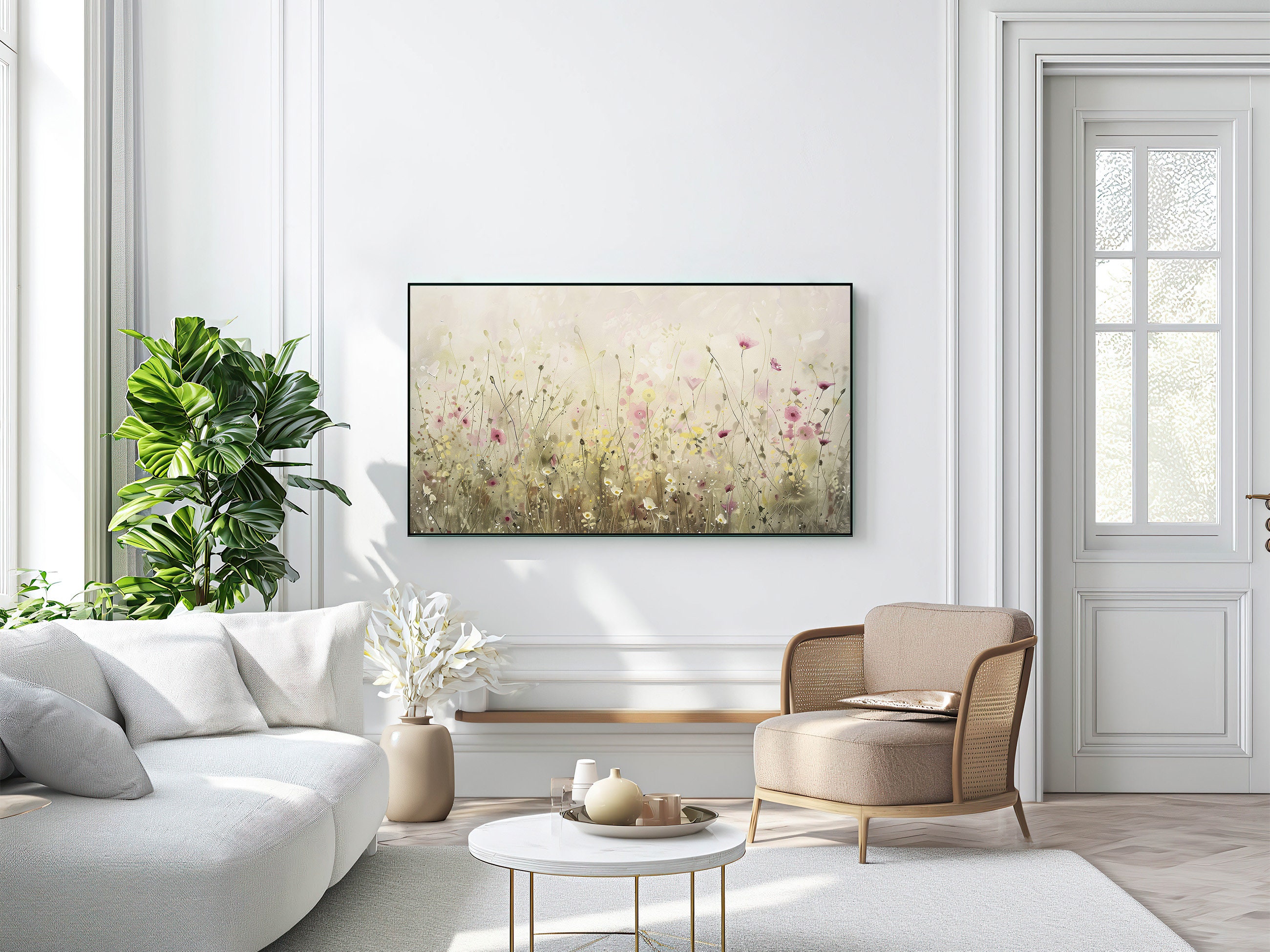 Frame Tv Art Wildflower Field, Frame TV Art Flower Meadow, Warm Tone ...