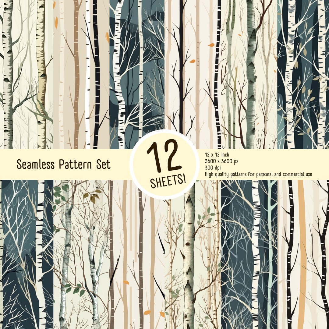 12 Patterns Set. Seamless Patterns. Birch Tree Forest Pattern ...
