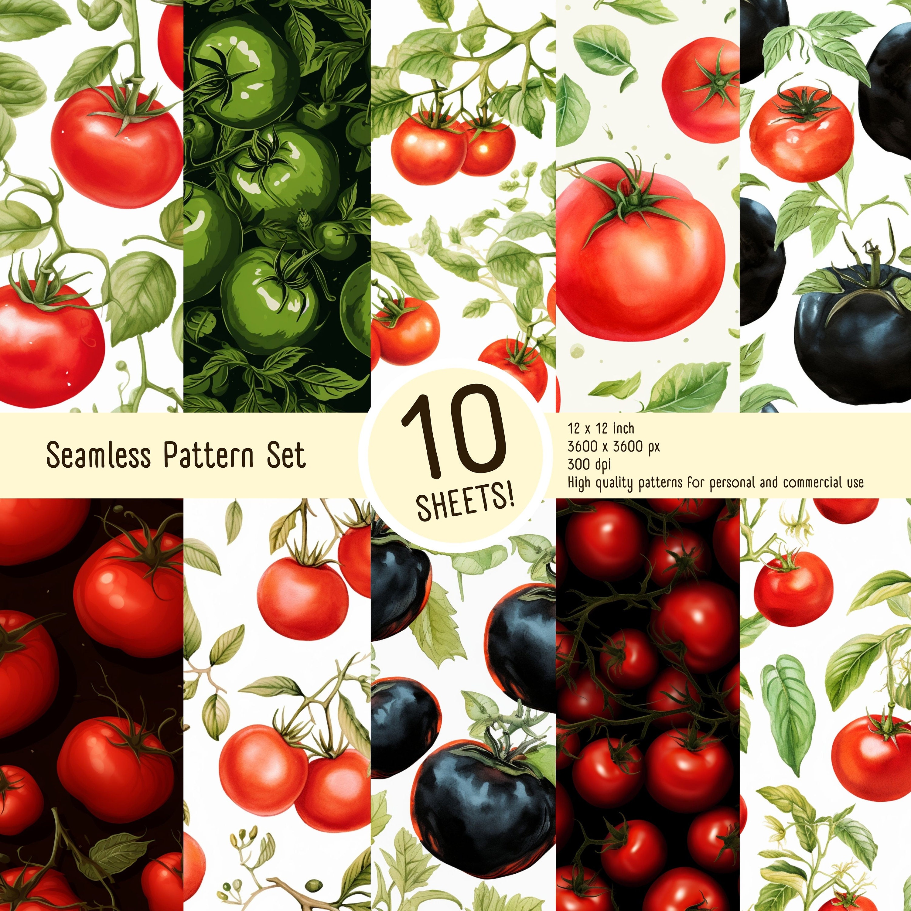 10 Patterns Set. Seamless Patterns. Veggie Tomato Pattern. Scaleable ...