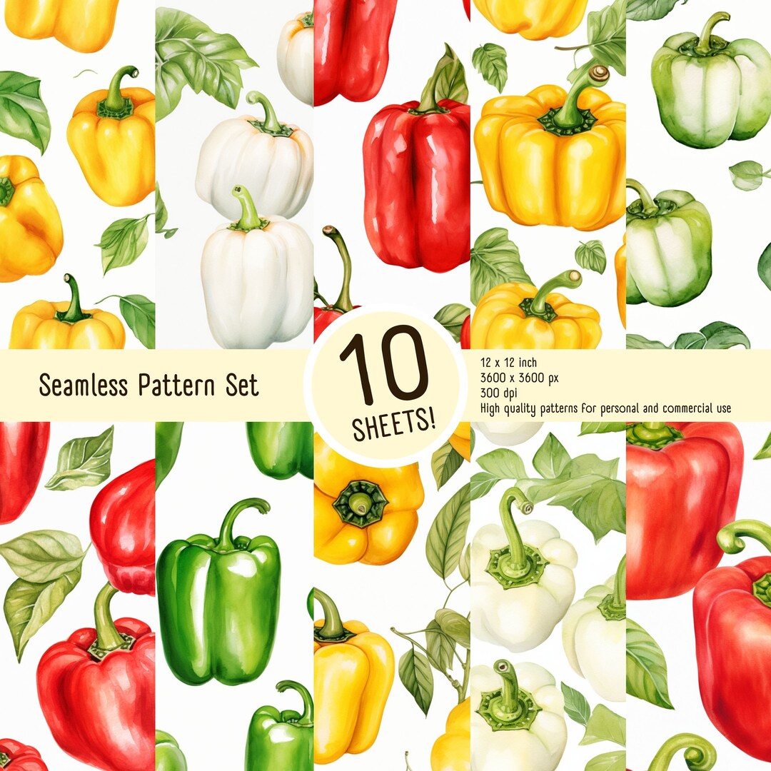 10 Patterns Set. Seamless Patterns. Veggie Bell Pepper Pattern ...