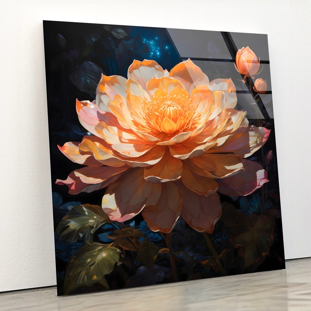 Luminescent Flower Tempered Glass Wall Art, Vibrant Floral Design Home ...