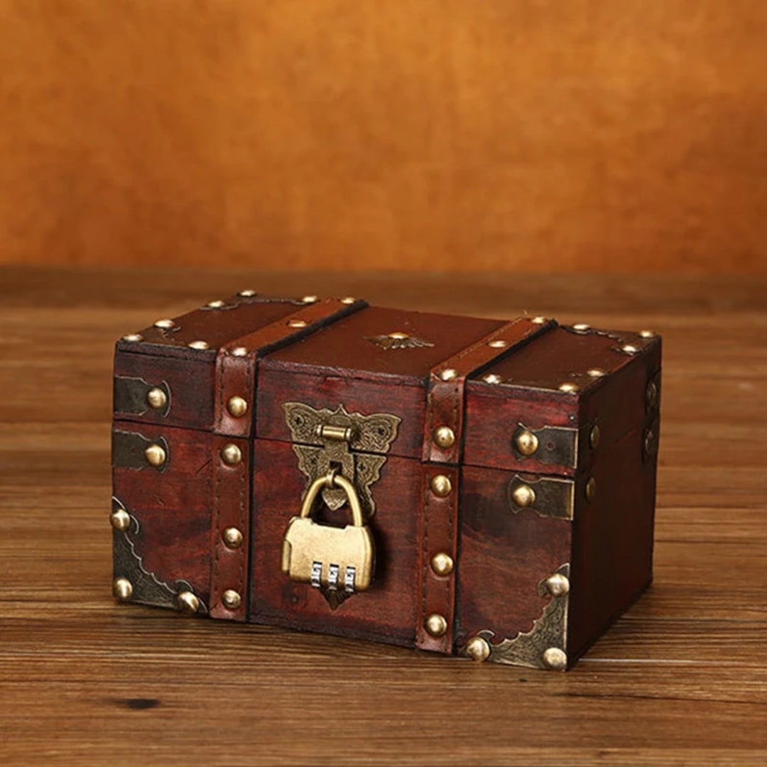 Vintage Wooden Treasure Chest: Retro Storage Box With Lock - Etsy