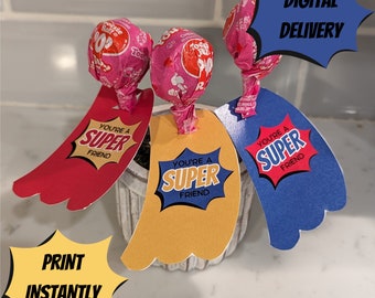 Super Hero Cape Lollipop Valentine Tag Template Canva Printable ...