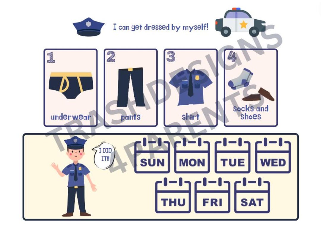 Police Officer "i Can Get Dressed by Myself" Acheivement Chart - Etsy