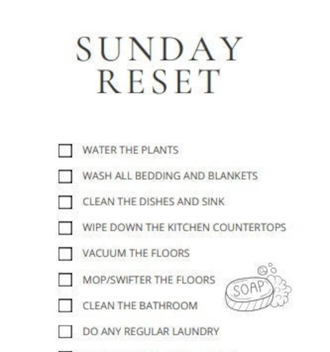 Sunday Reset Checklist - Etsy