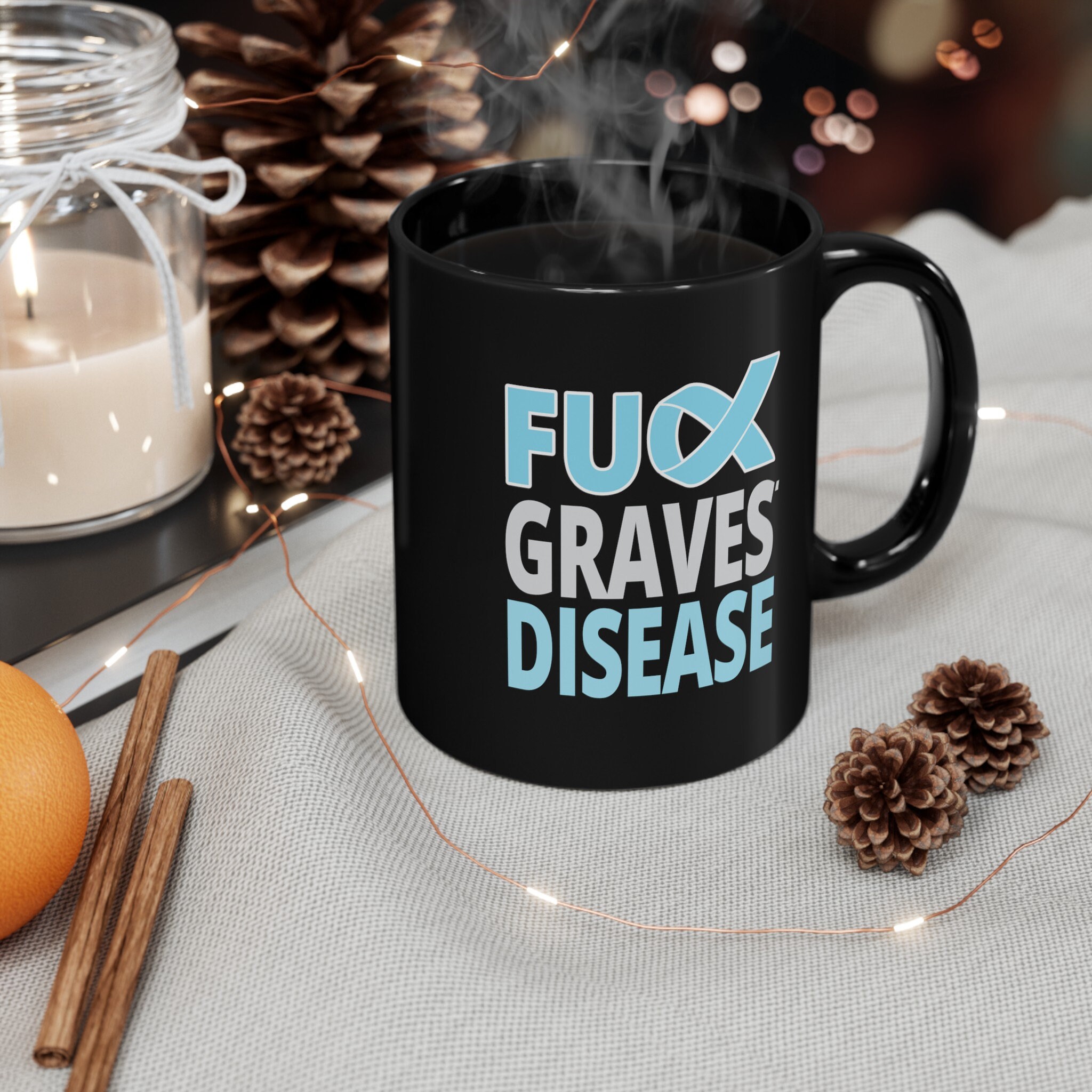 Fck Graves' Disease Mugs 11 Oz Graves' Disease Awareness Ribbon Thyroid ...
