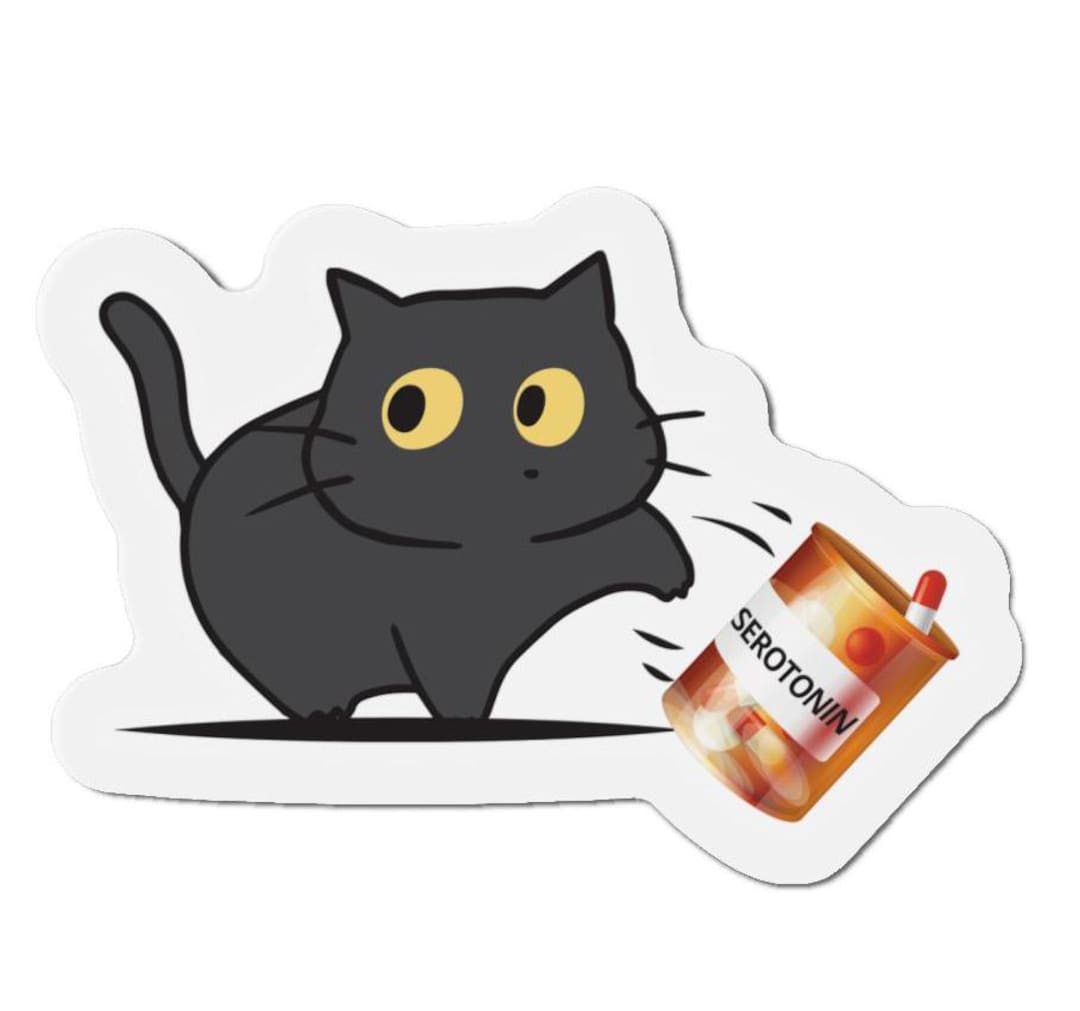 Cat Knocking Serotonin Bottle off Table Funny Fridge Magnets Cute Cats ...