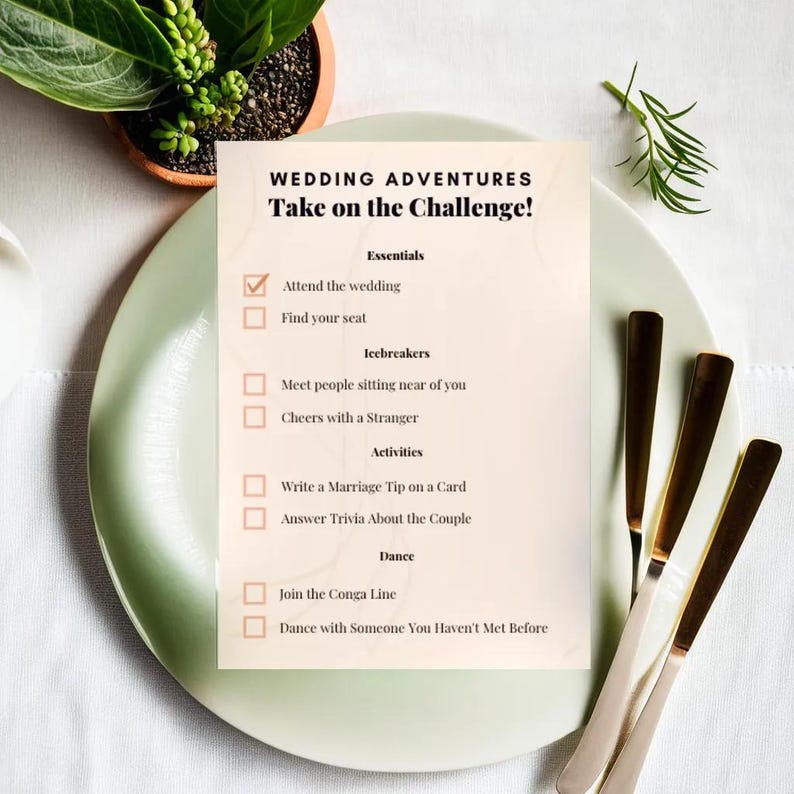 Challenges Wedding Game | Fun Printable Checklist for Guests ...