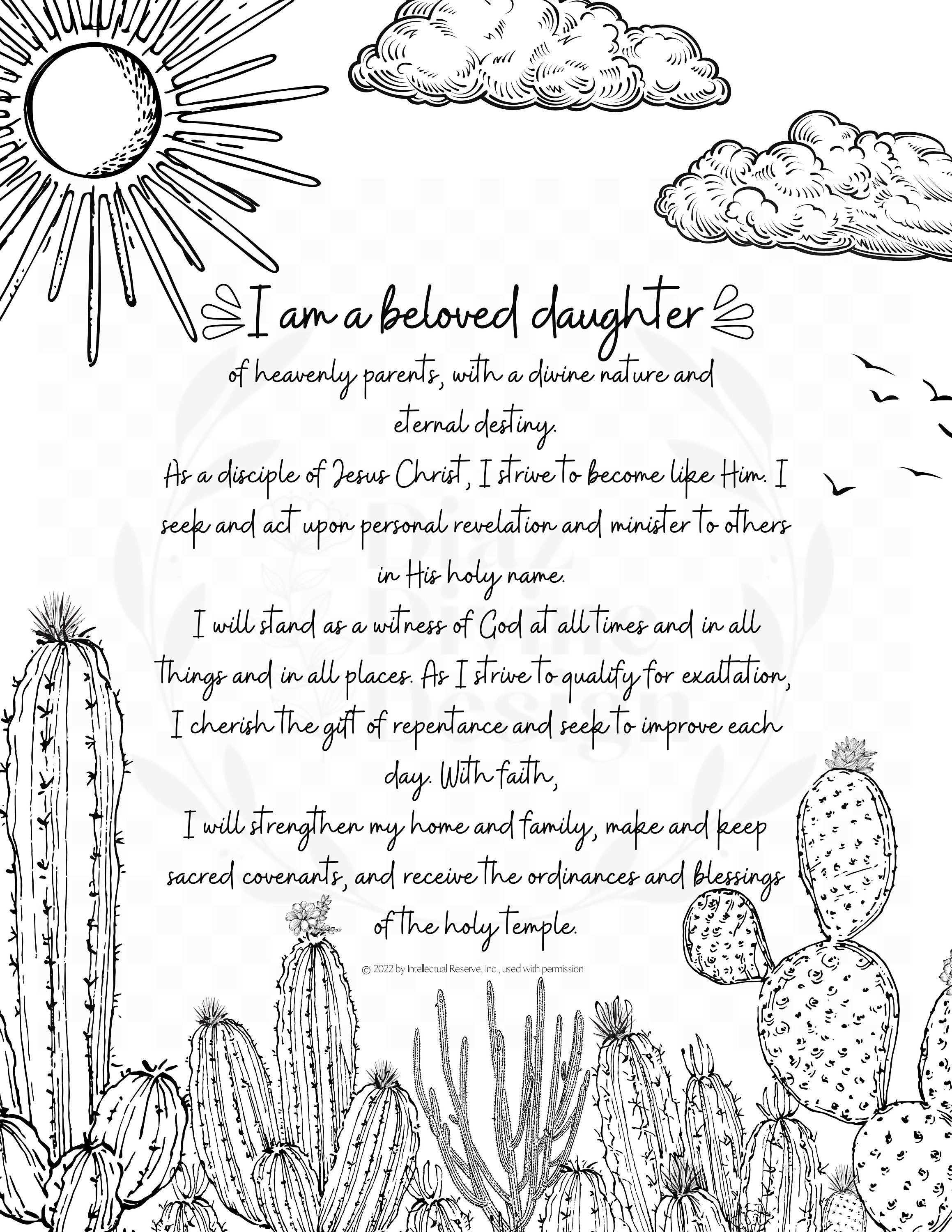 Young Women's Theme Printable Coloring Page - 8.5x11 Instant PDF ...