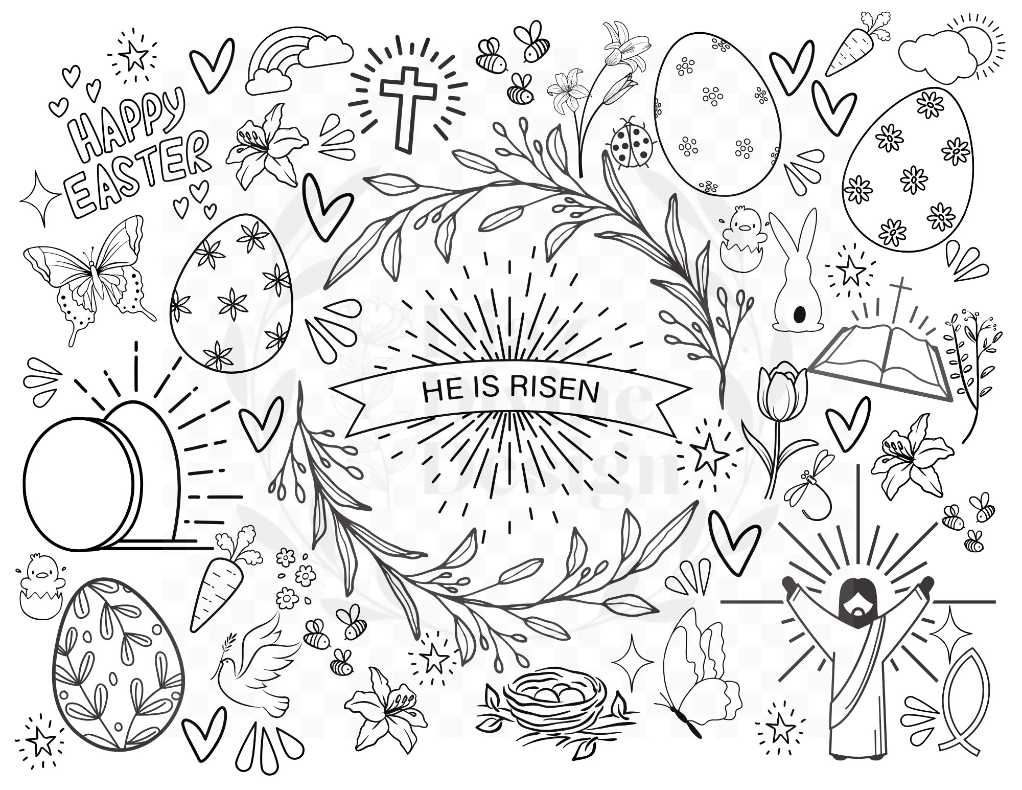 He is Risen Easter Printable Coloring Page - 8.5x11 Instant PDF ...
