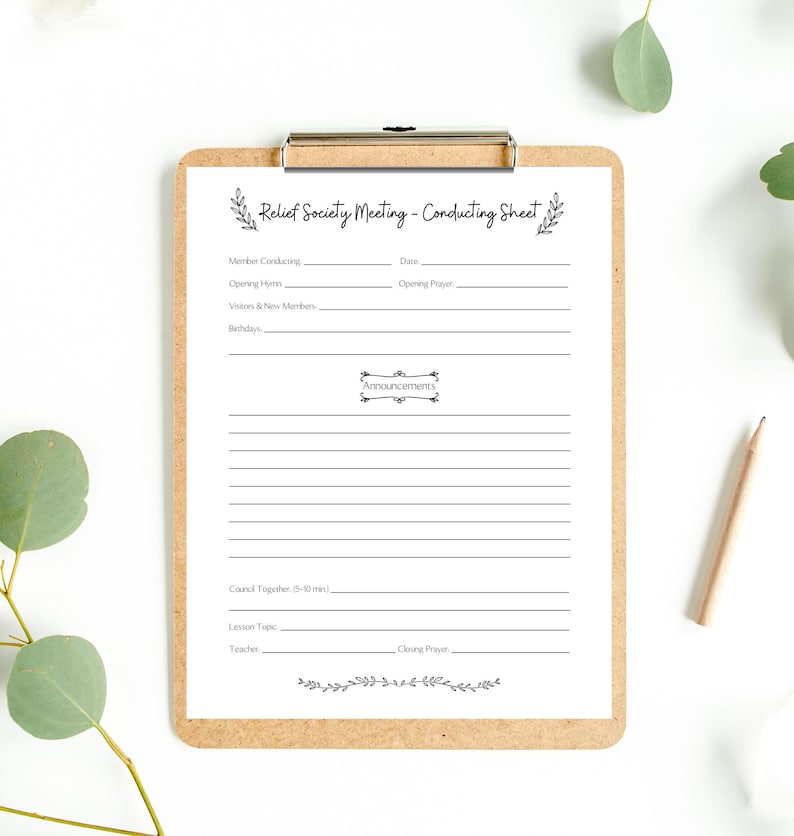 Relief Society Sunday Meeting Conducting Sheet 8.5x11 Instant PDF ...