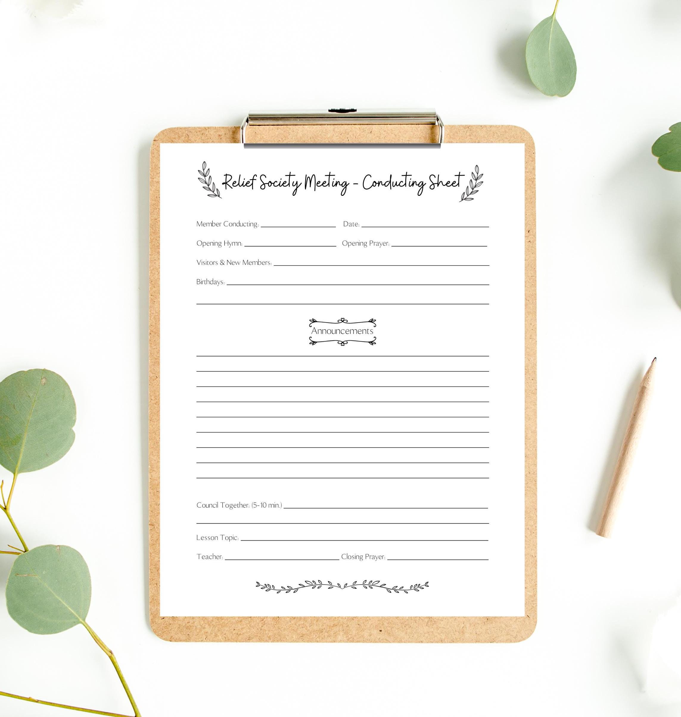 Relief Society Sunday Meeting Conducting Sheet 8.5x11 Instant PDF ...