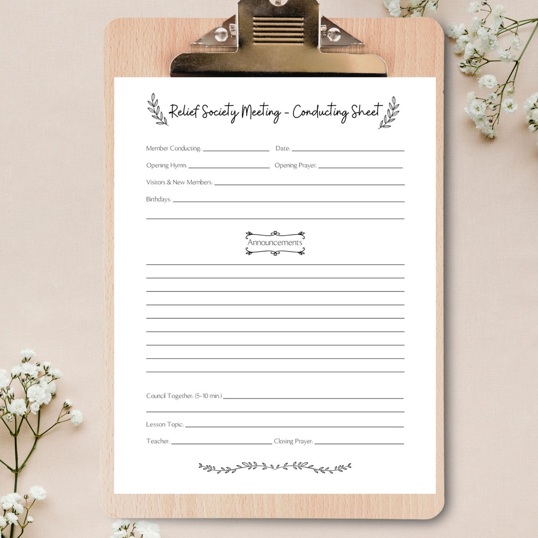 Relief Society Sunday Meeting Conducting Sheet 8.5x11 Instant PDF ...