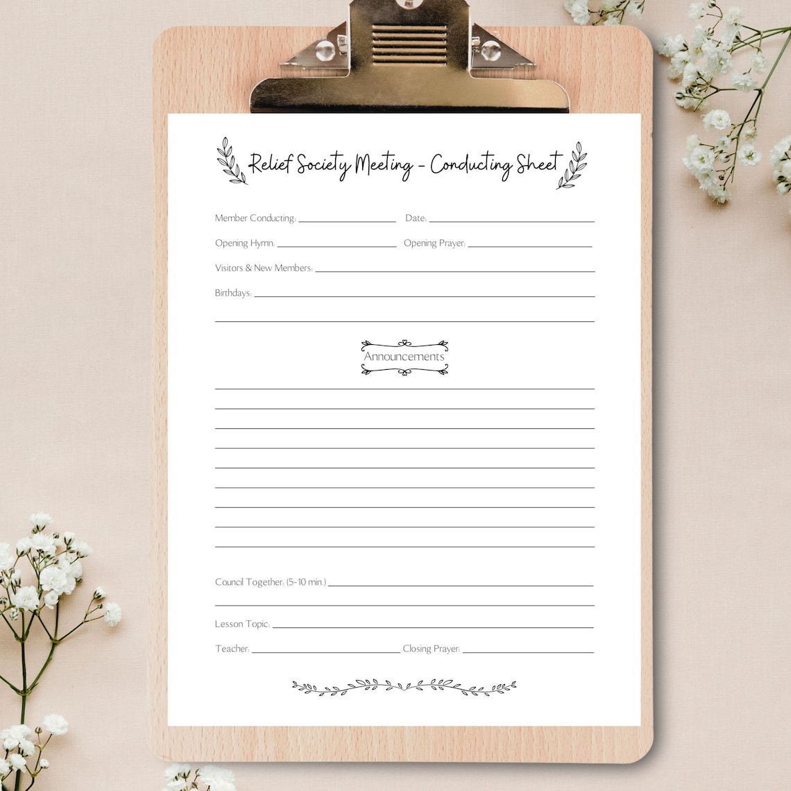 Relief Society Sunday Meeting Conducting Sheet 8.5x11 Instant PDF ...