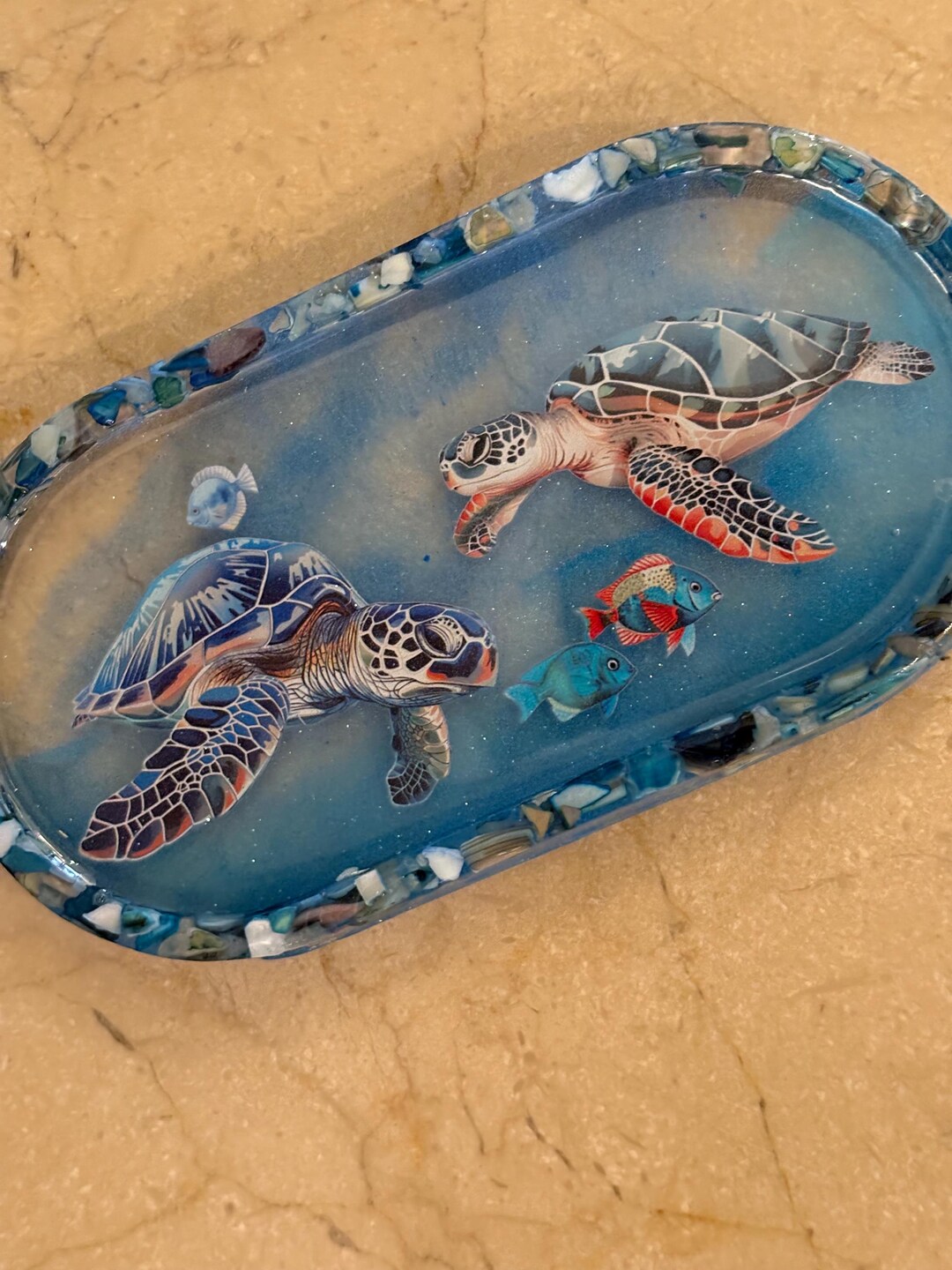 Coastal Resin Turtle Vanity Tray - Etsy