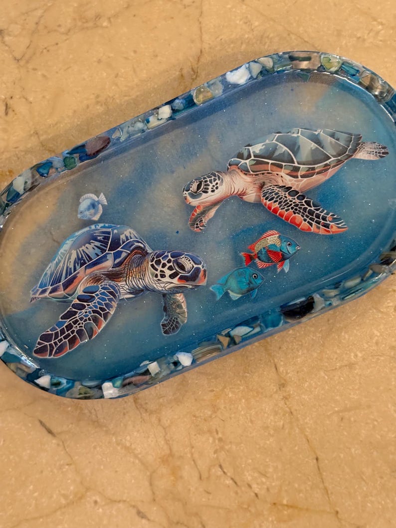 Coastal Resin Turtle Vanity Tray - Etsy