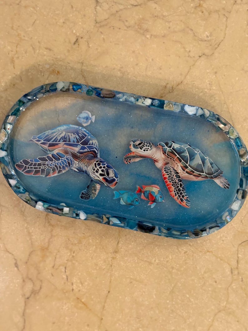 Coastal Resin Turtle Vanity Tray - Etsy