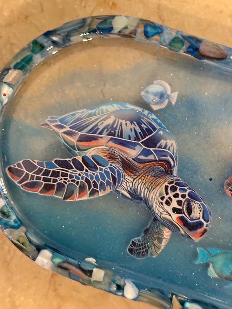 Coastal Resin Turtle Vanity Tray - Etsy