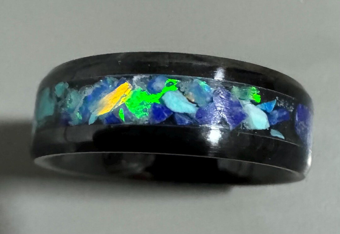 Azure Blue Opal, Turquoise, and Lapis Lazuli Inlay Ring - Blue Glow in ...