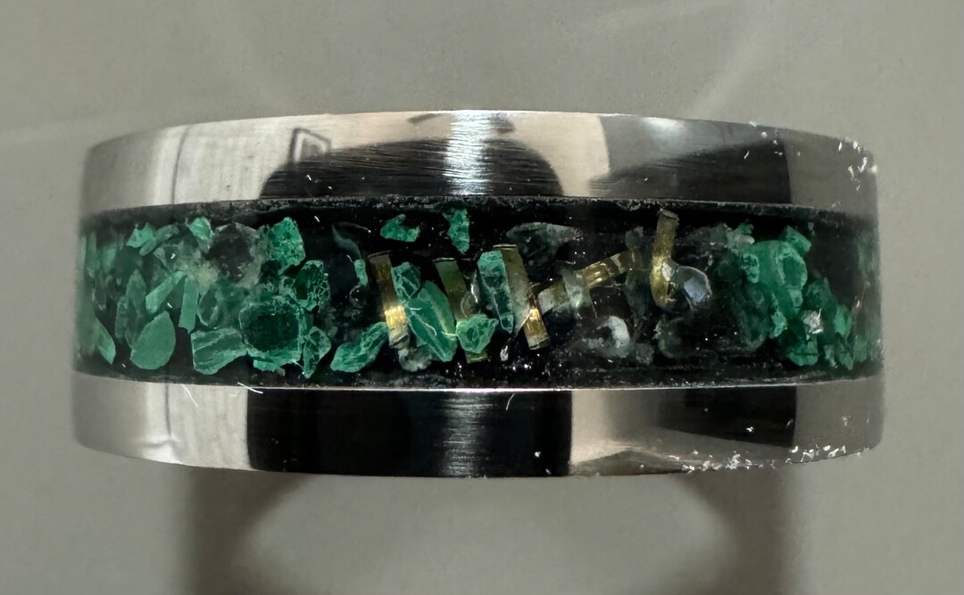 Malachite and Brass Shavings Inlay Ring - Green Glow in the Dark - Etsy