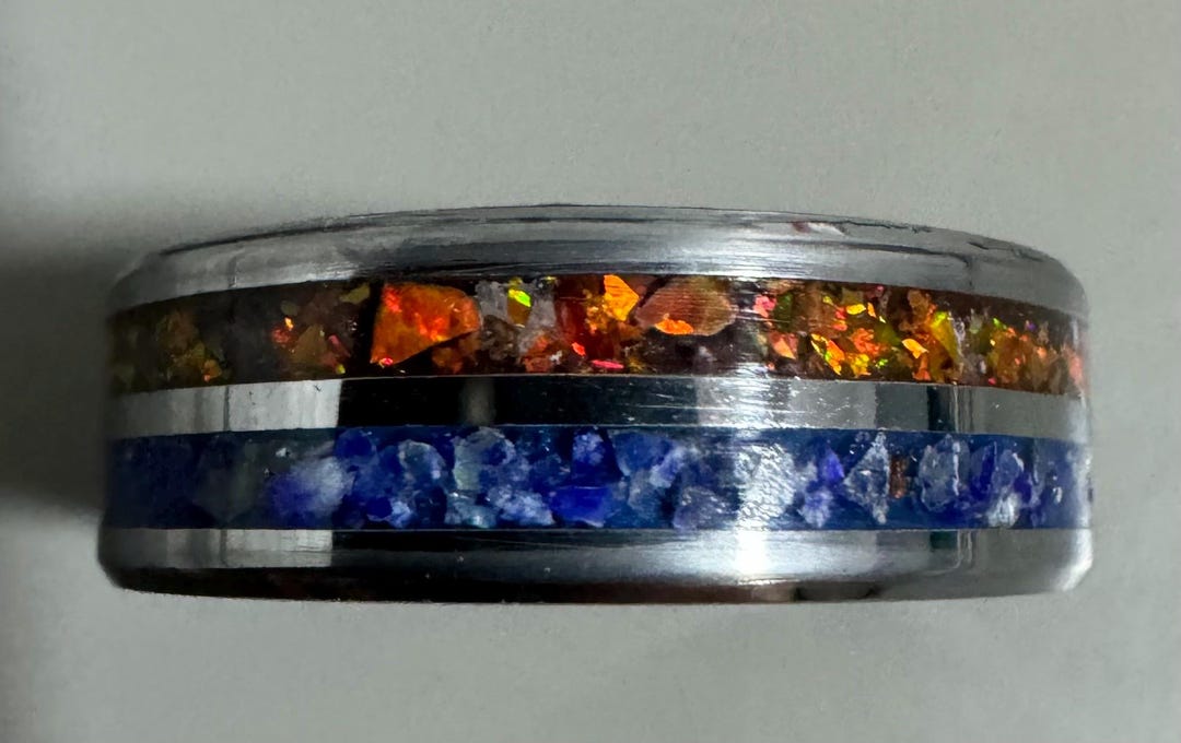 Fire and Ice Ring - Lapis Lazuli and Blood Orange Opal - Blue and ...