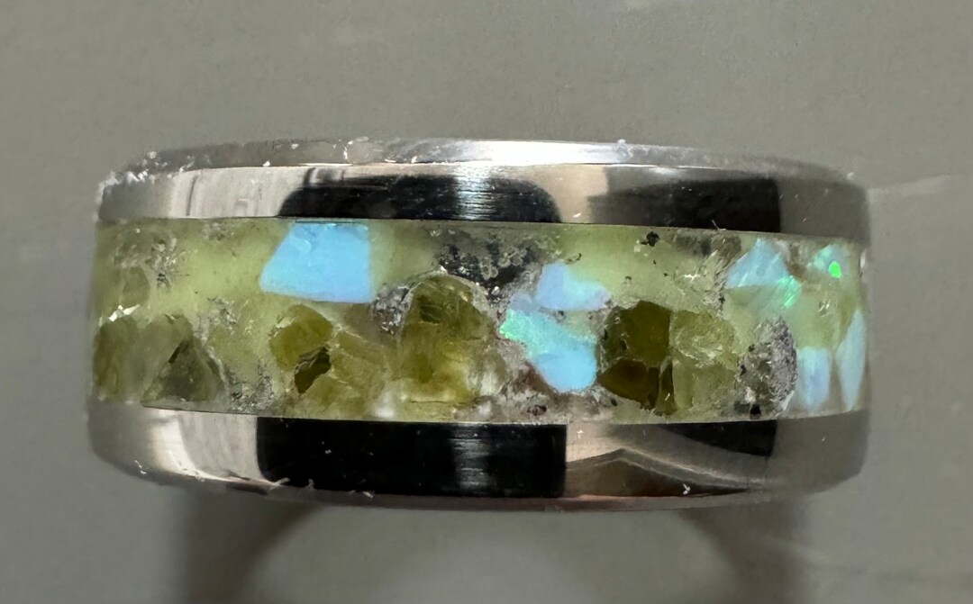 Peridot and Permafrost Opal Inlay Ring - Green Glow in the Dark - Etsy
