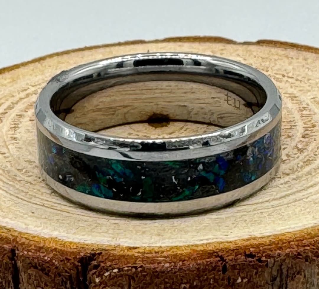 Black Emerald Opal, Amethyst, and Meteorite Ring - Blue Glow in the Dark - Etsy