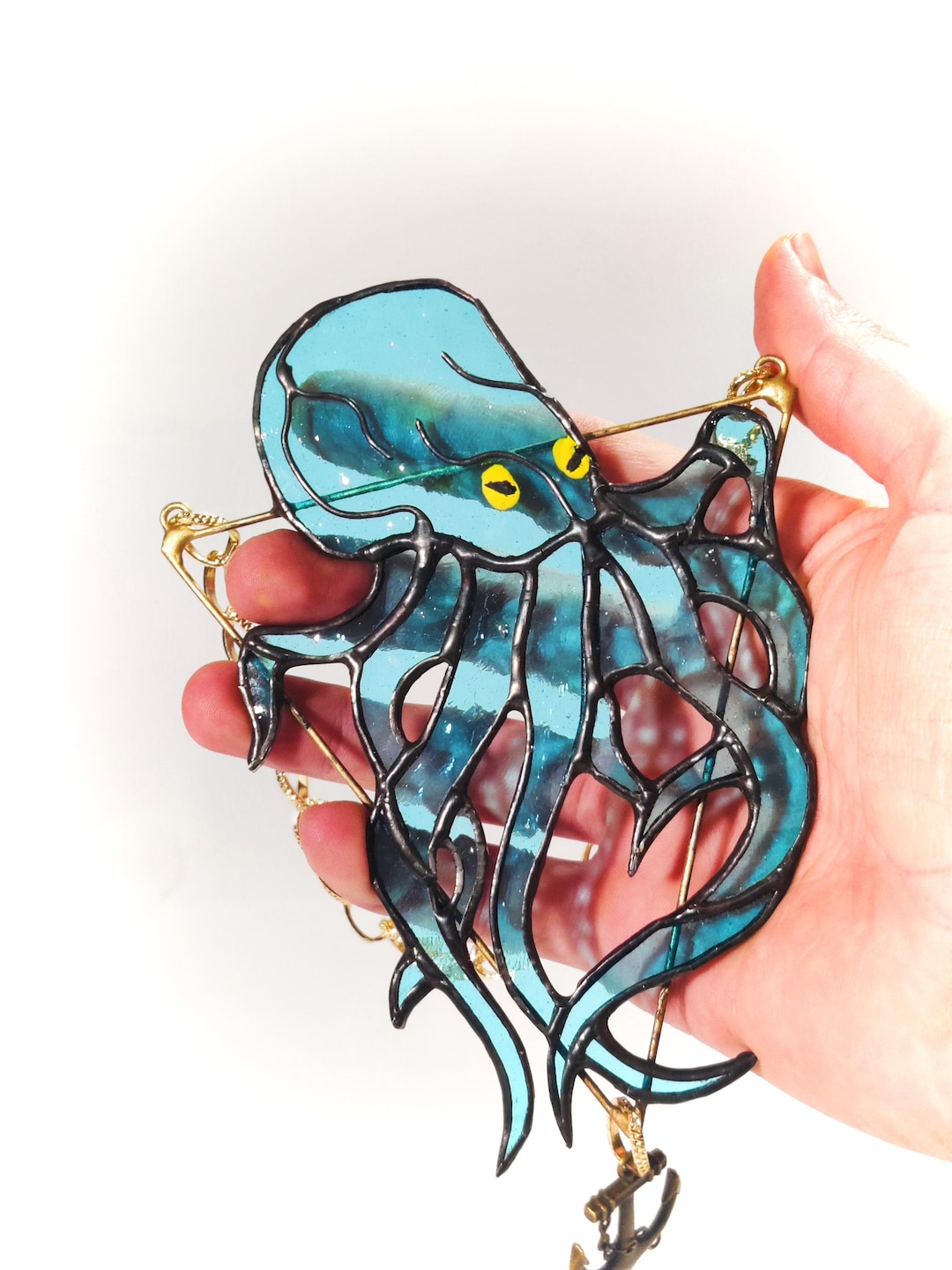 Tempered Glass Octopus Suncatcher, Bright Suncatcher, Custom Stained ...