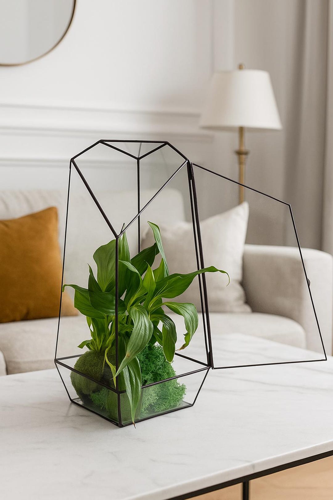 Handmade Tall Terrarium for Moss, Stained Glass Indoor Plant Holder ...