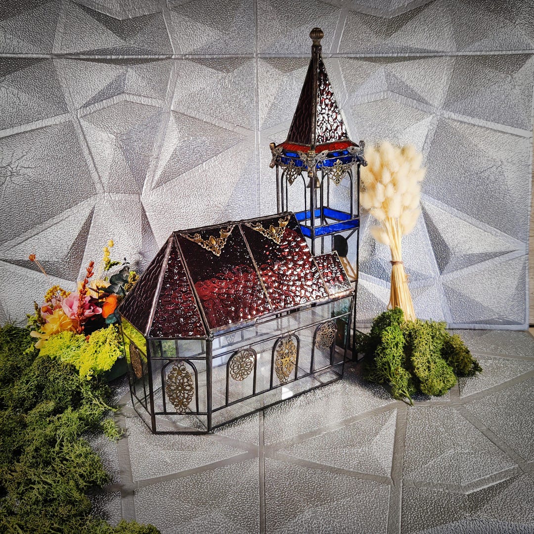 Fantasy Castle Home Decor, Colorful Handmade Glass House Figurine, Dark ...