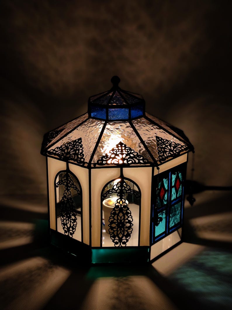 Stained Glass House Shaped Decor, Colorful Glass House Lamp, Stained ...