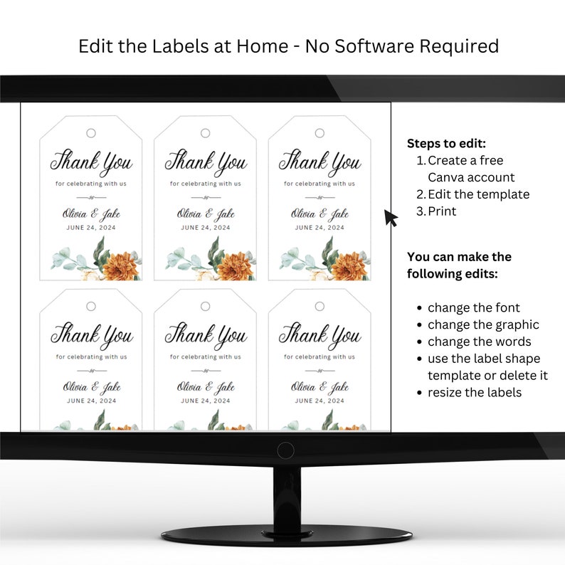 Editable Thank You Tag Template Instant Download for Wedding Favor ...