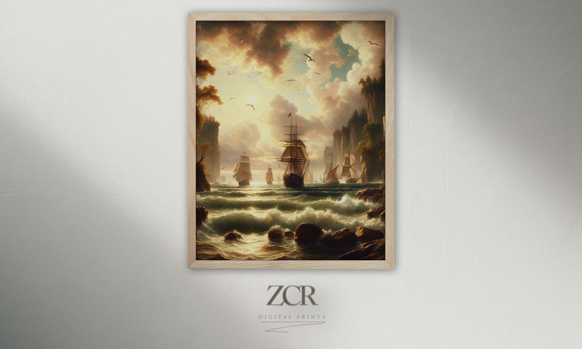 Victorian Era Ships Narrow Pass Vintage Nautical Wall Art Classic ...