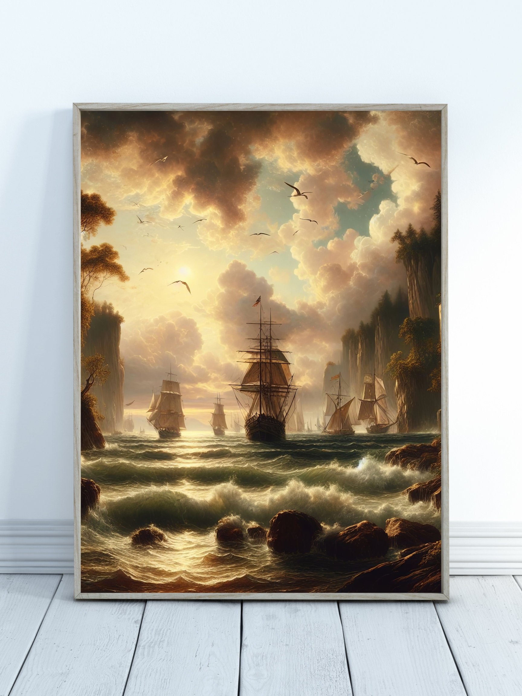 Victorian Era Ships Narrow Pass Vintage Nautical Wall Art Classic ...